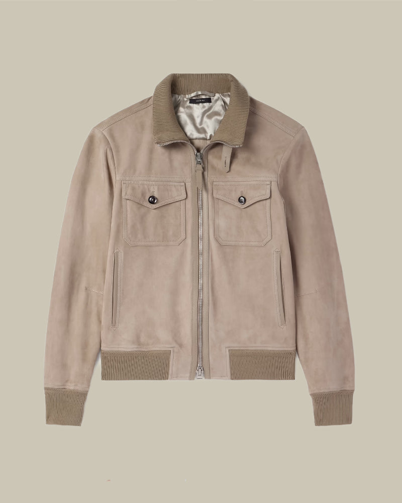 Tom Ford Beige Suede Chest Pocket Bomber Jacket | MAISON 49